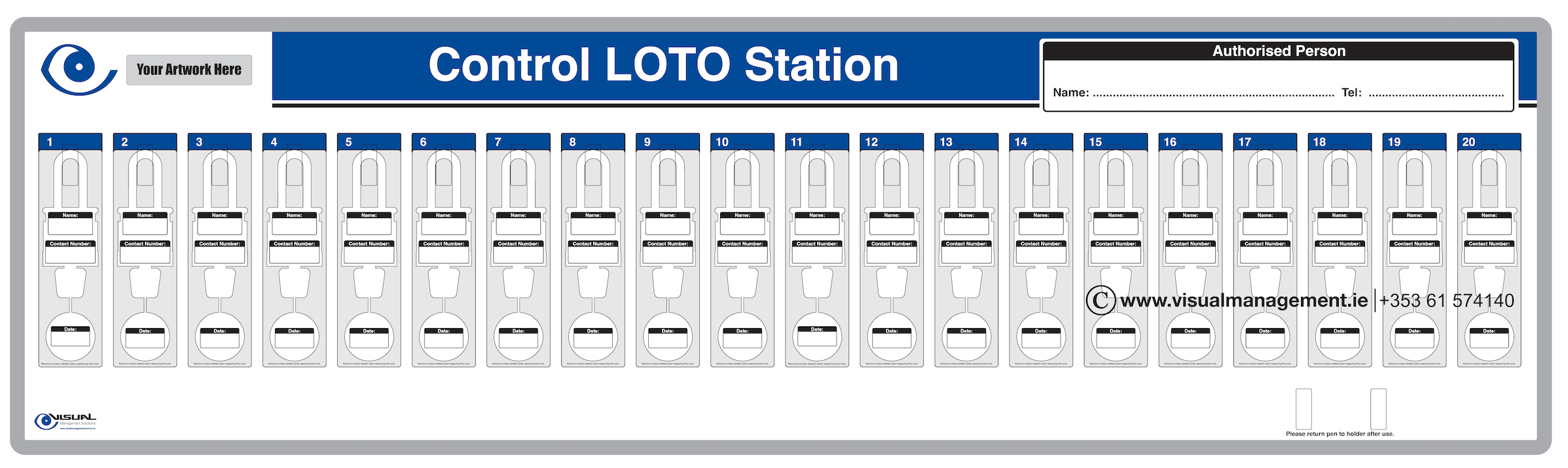 Safety Lock Stations - 20 no. Safety Padlock - Visual Management