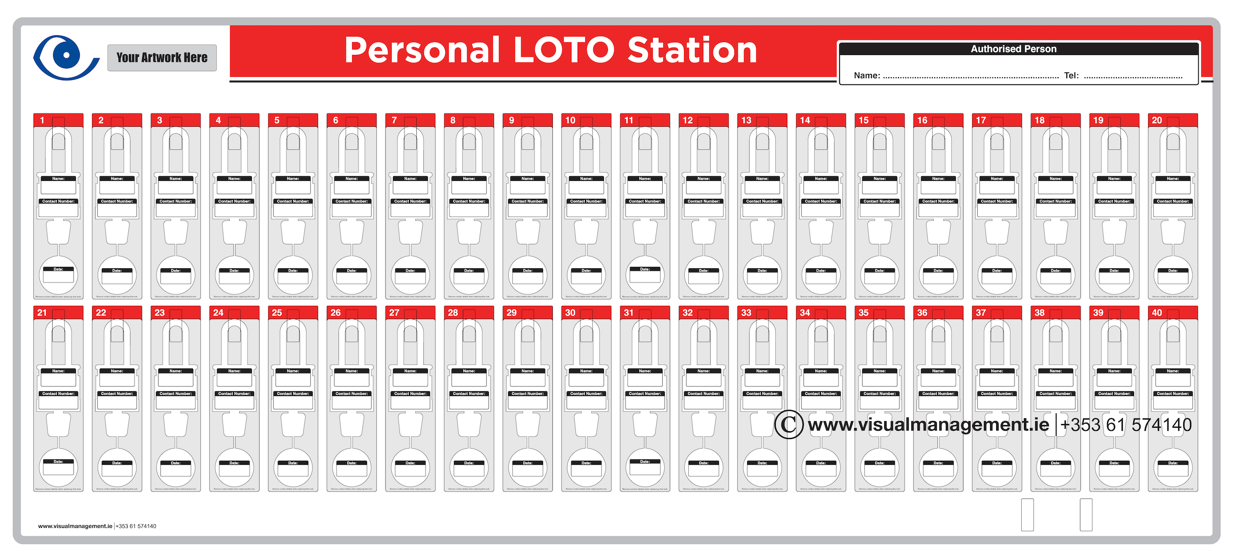 Safety Lock Stations - 40 no. Safety Padlock - Visual Management